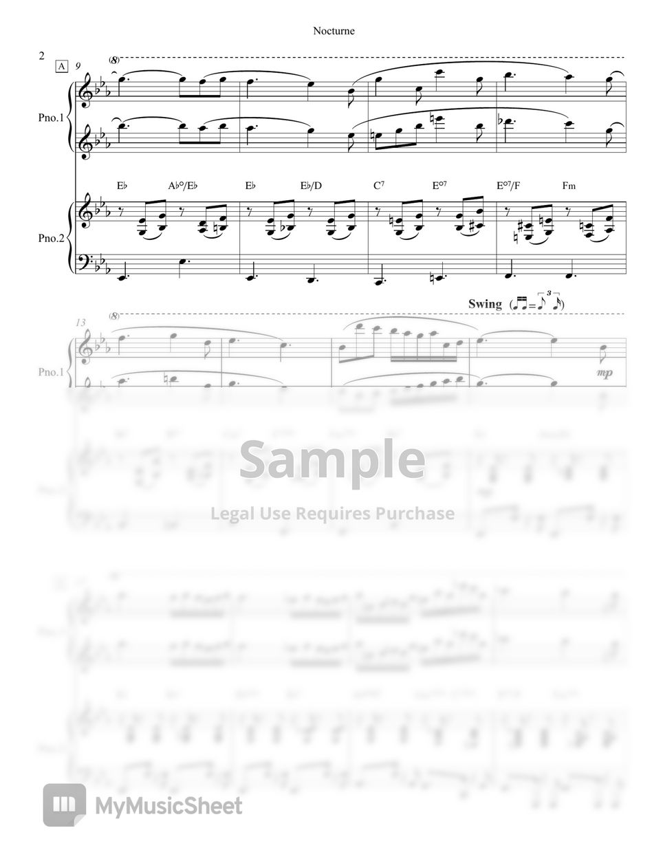 Chopin - Nocturne (4 hands jazz) Sheet by Anyoung Project