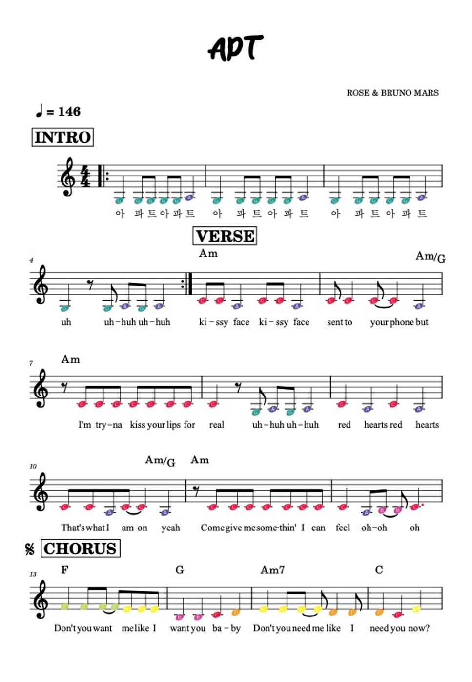 ROSE x BRUNO MARS - APT (Kids Version) Sheet Music | K.L | mymusic5