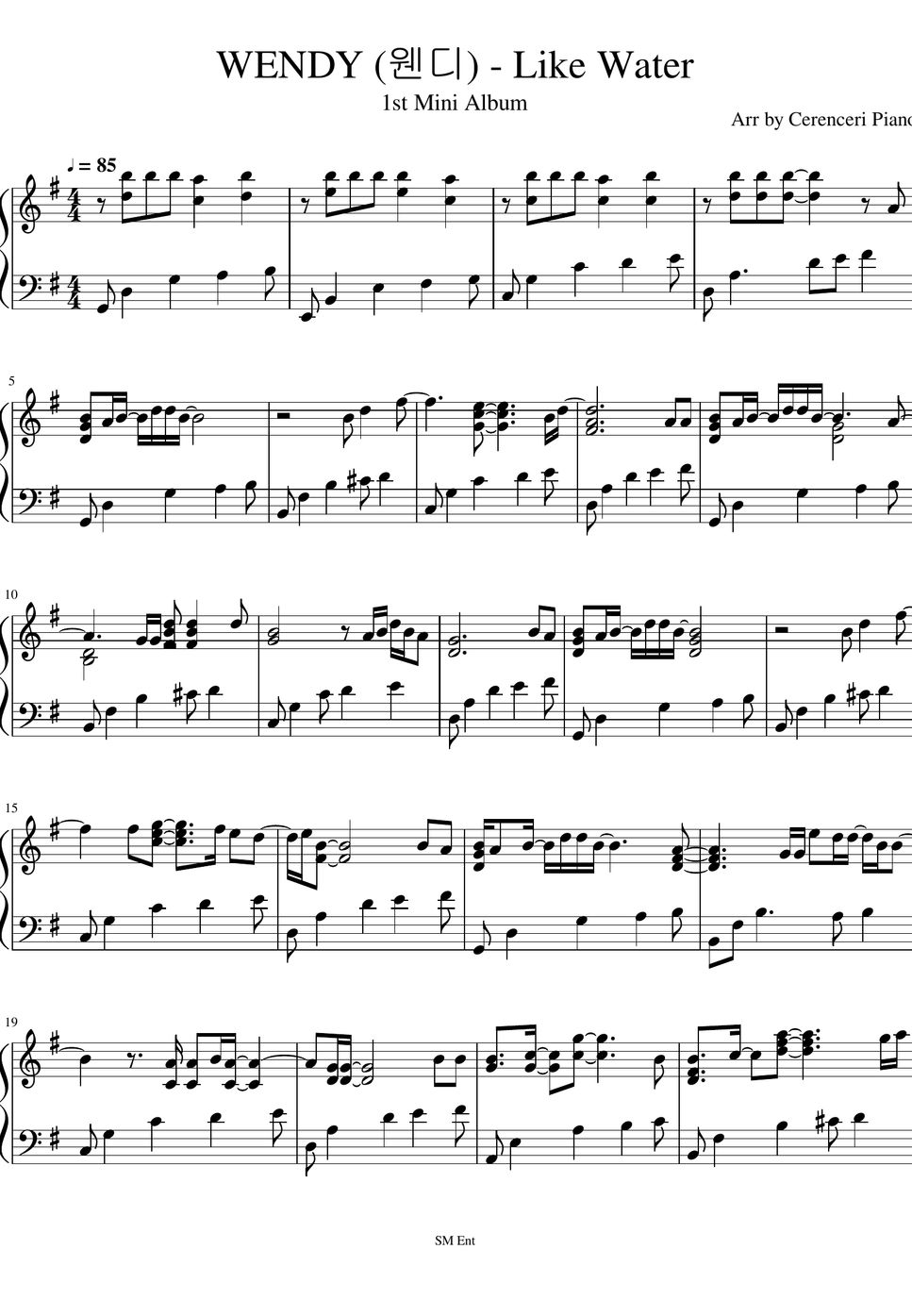 WENDY 웬디 - Like Water (1st Mini Album) Notenblatt by Cerenceri Piano