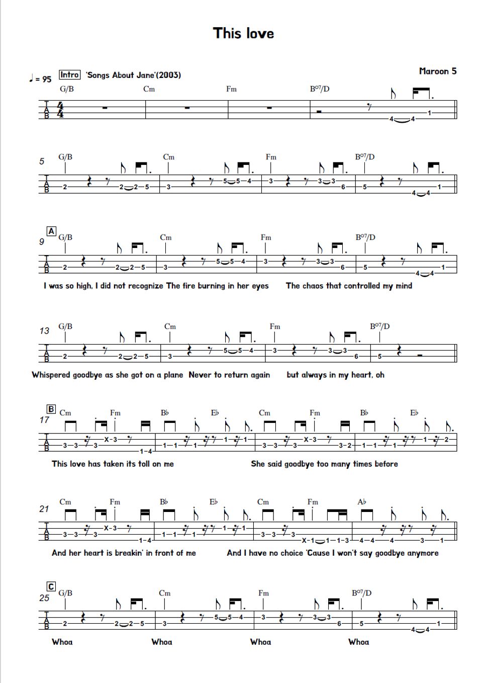 Maroon 5 - This Love Sheet by Kimme