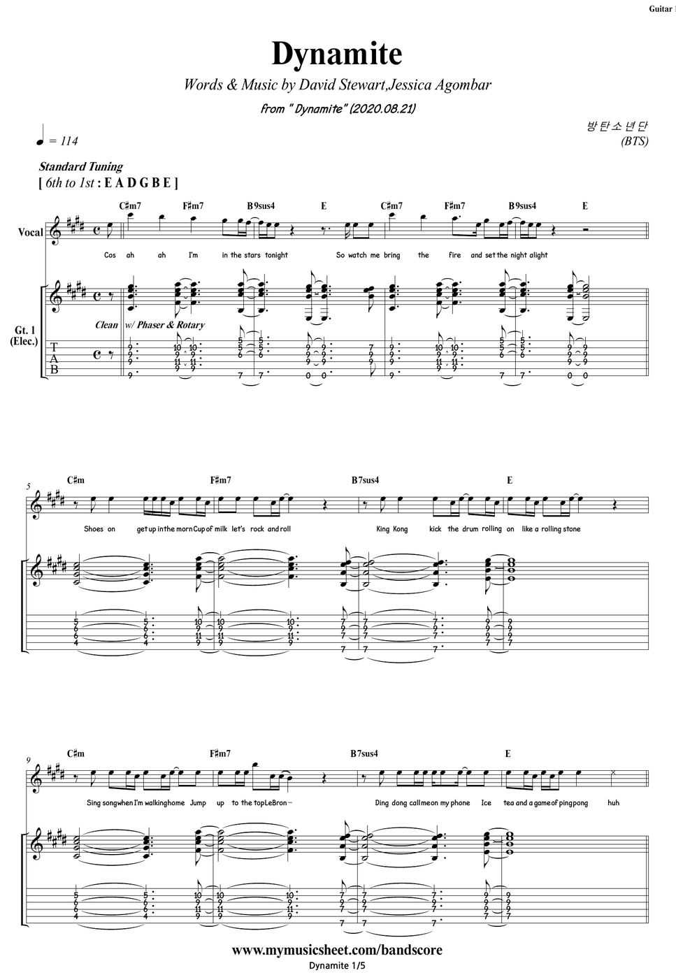 BTS - Dynamite | Guitar TAB