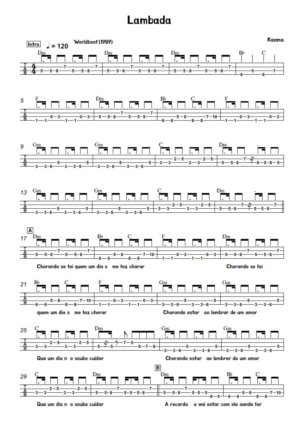 Kaoma - Lambada TAB by 김미(Kimme)