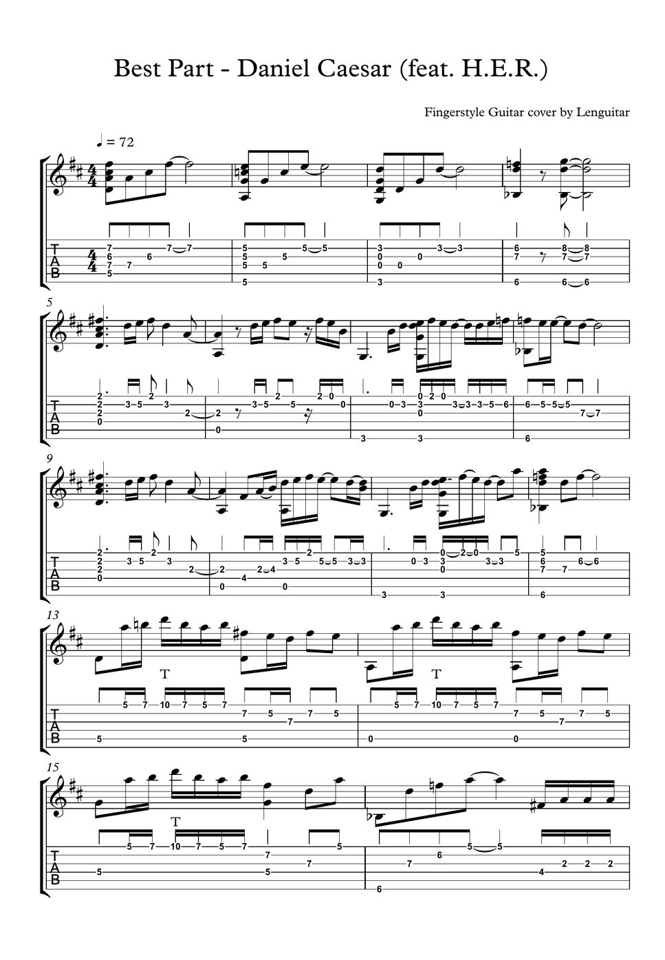 Daniel Caesar (feat. H.E.R.) - Best Part (Fingerstyle Guitar cover) TAB ...