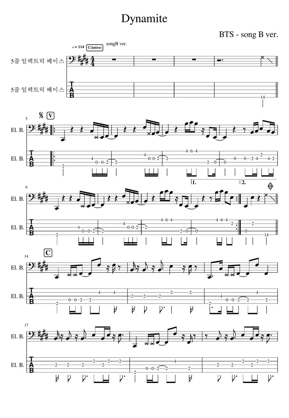 BTS(방탄소년단) - Dynamite (Bass Copy Sheet) TAB by songB