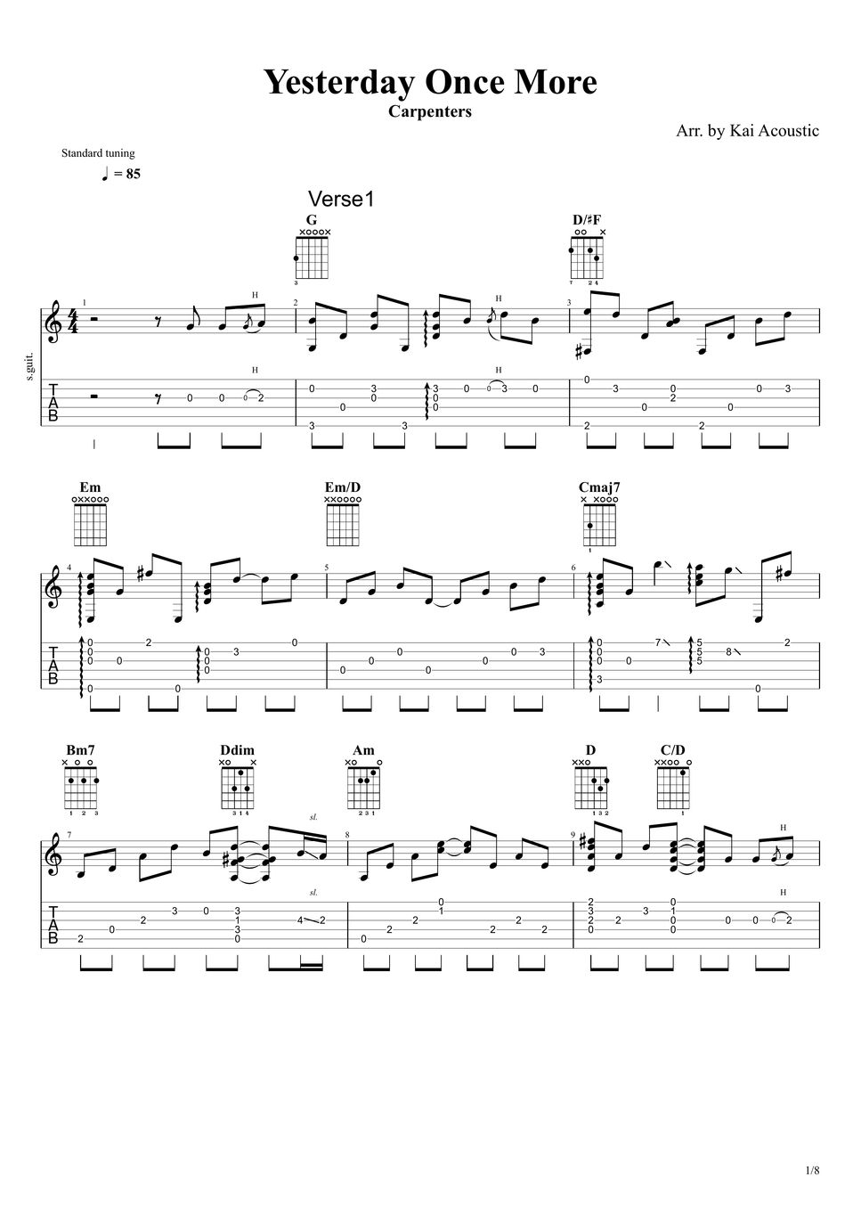 Carpenters - Yesterday once more| Fingerstyle Guitar Tutorial TAB TAB ...