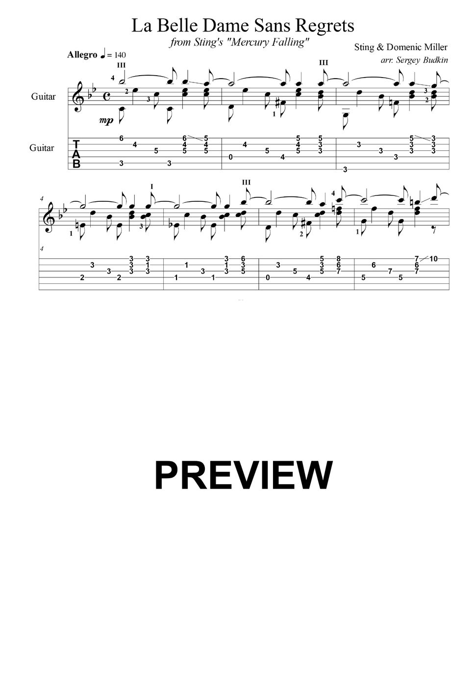 Sting - La Belle Dame Sans Regrets TAB by Buddy_King