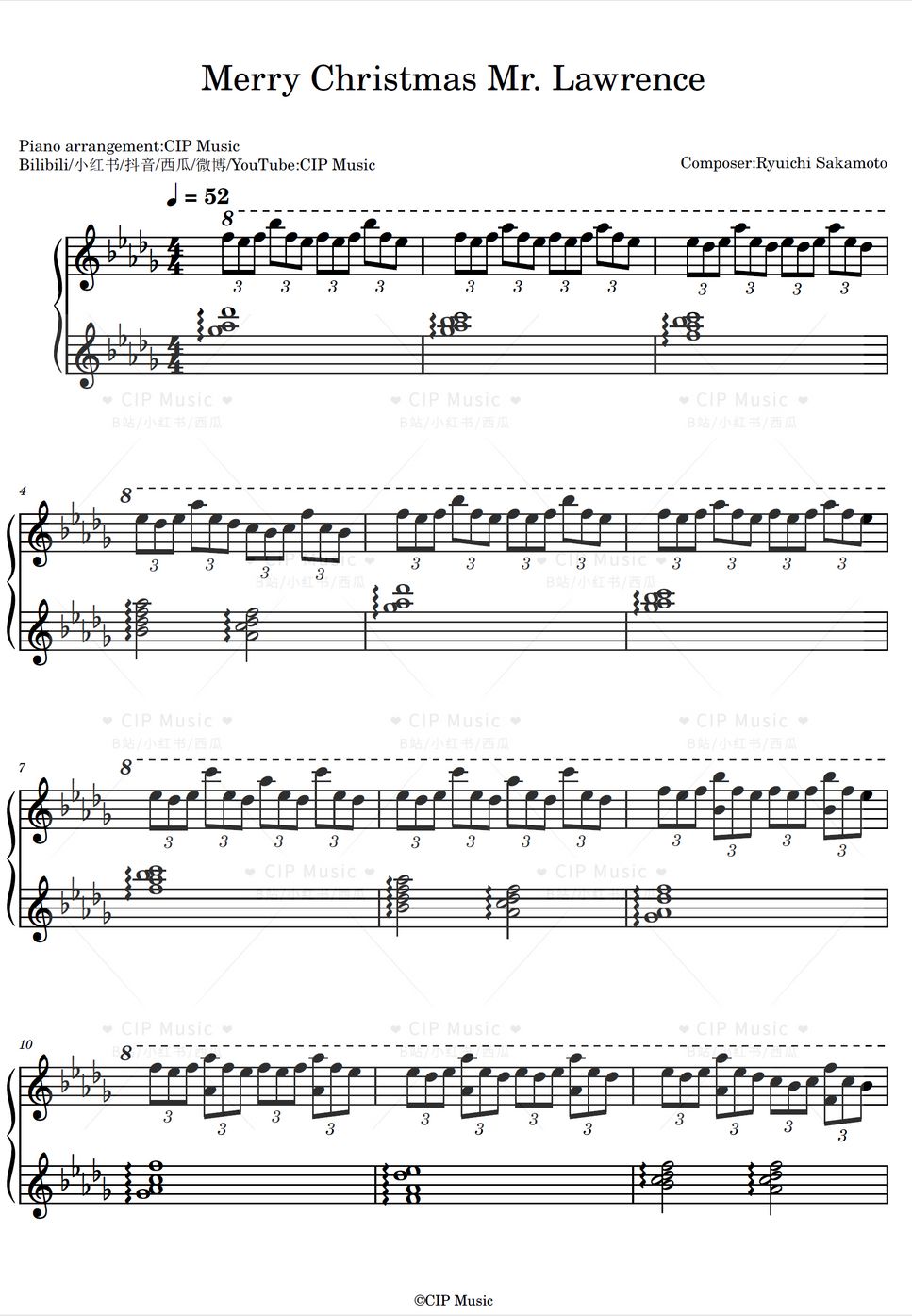 Ryuichi Sakamoto - Merry Christmas Mr. Lawrence Sheets by CIP Music