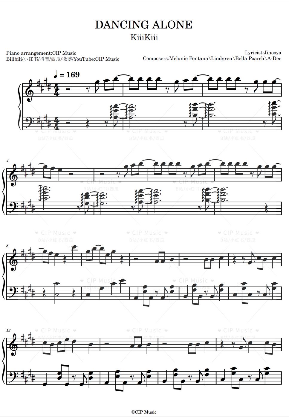 KiiiKiii - DANCING ALONE Sheet Music by CIP Music