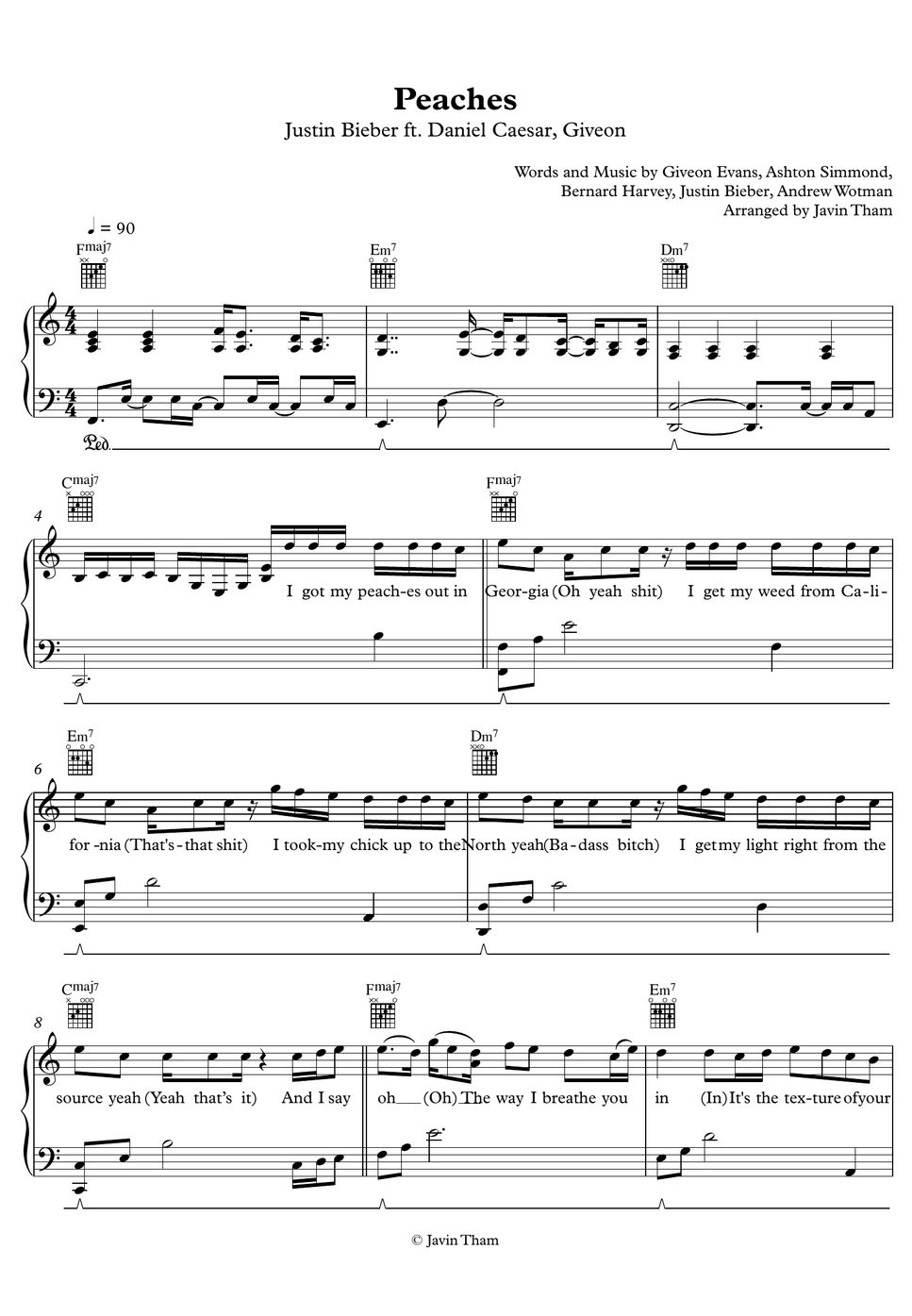 Justin Bieber ft. Daniel Caesar, Giveon - Peaches Sheet by Javin Tham