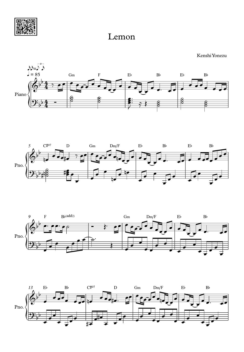 Kenshi Yonezu - Lemon (Easy Version) نوتة by PIANOiNU