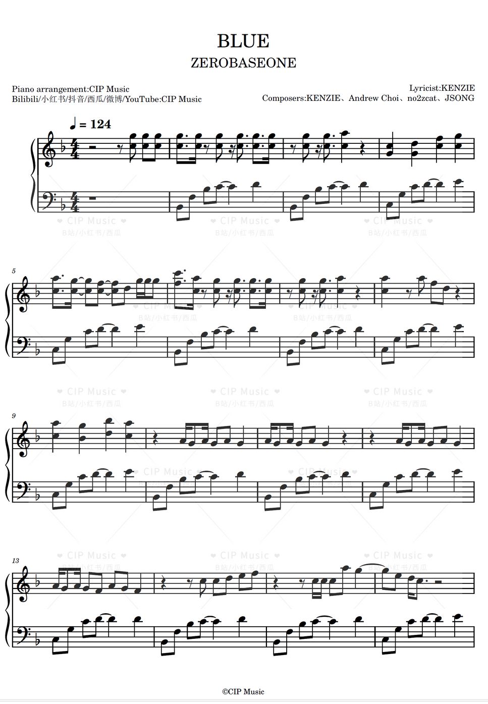 ZEROBASEONE - BLUE 악보 by CIP Music