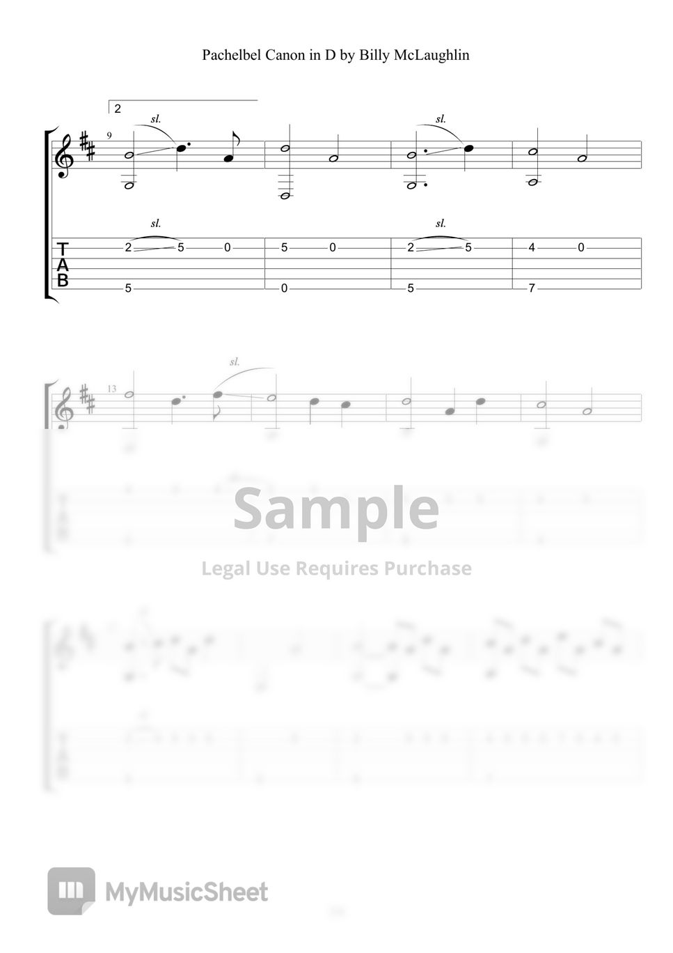 Billy McLaughlin - Pachelbel Canon in D (TAB Sheet Music) Tab + 단선 악보 ...