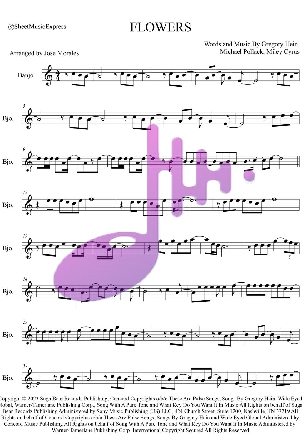 Miley Cyrus - Flowers - Miley Cyrus Banjo (Pop) Sheet Music by Sheet ...