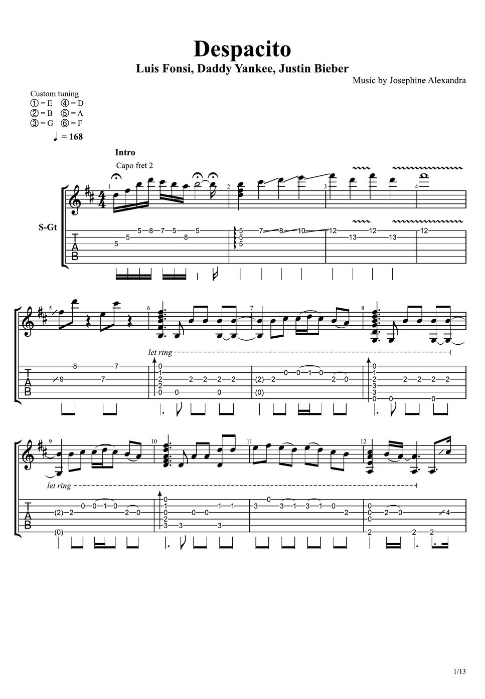 Luis Fonsi, Justin Bieber - Despacito TAB