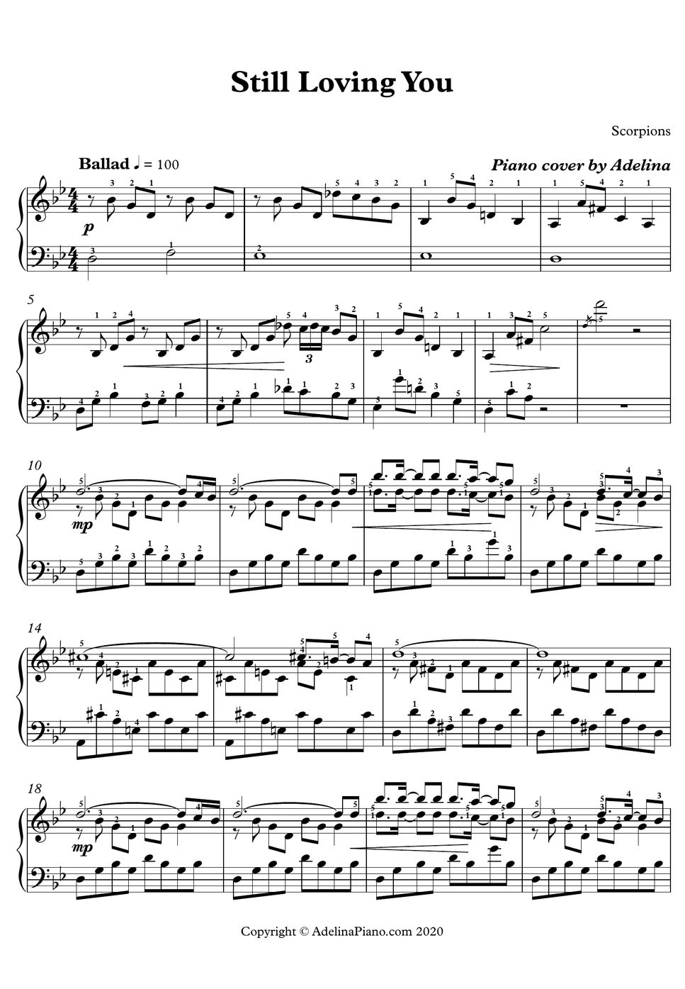 Scorpions - Still Loving You Partitura by Adelina Piano