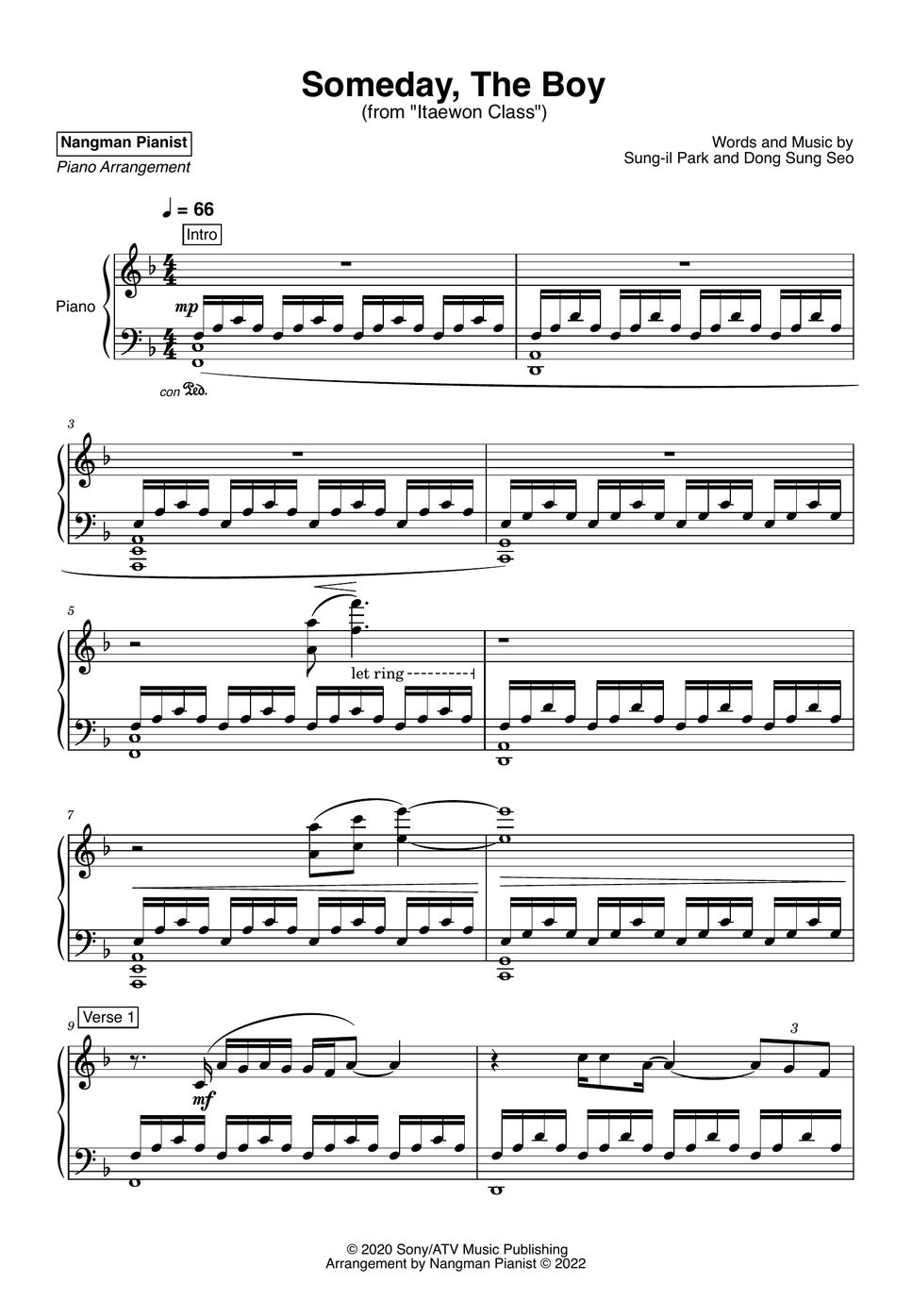 Kim Feel - Someday, The Boy (Itaewon Class OST) Sheet by Nangman Pianist