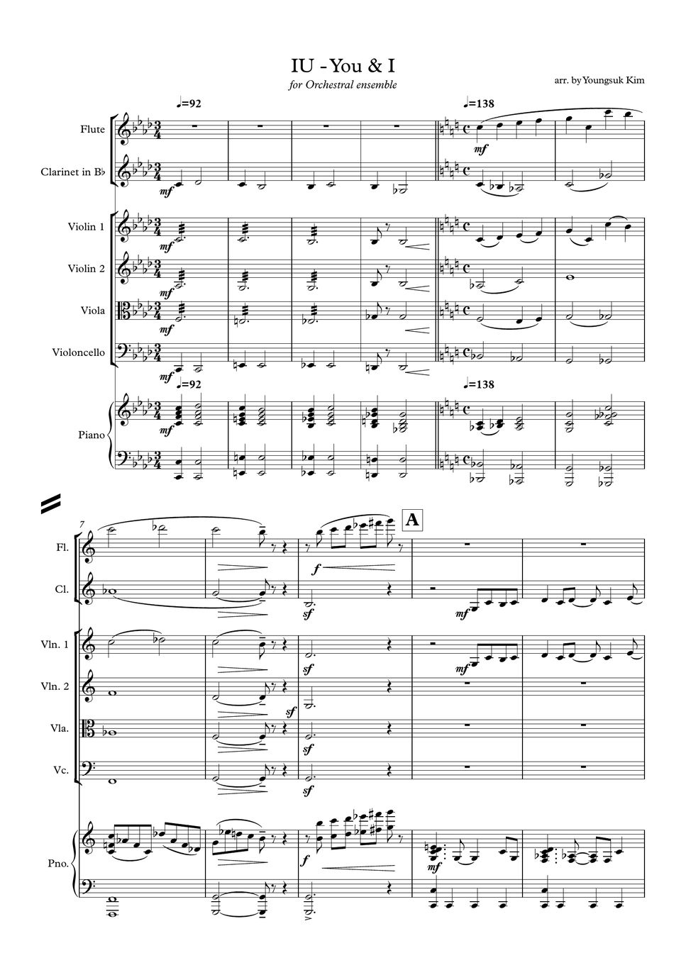 IU - YOU&I (Full Score) Notenblatt by Youngsuk Kim