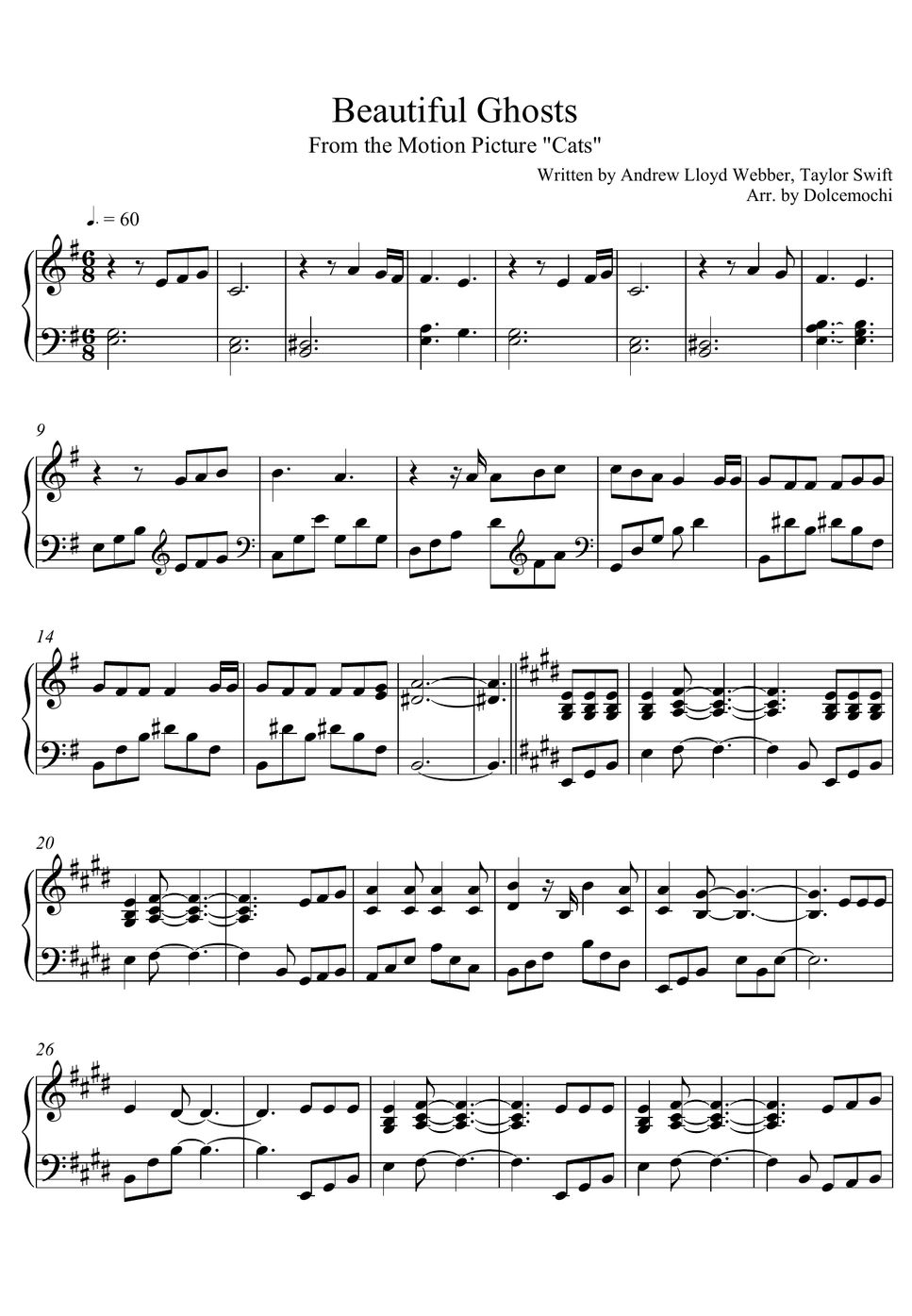 Taylor Swift - Beautiful Ghosts from the Motion Picture "Cats" 楽譜 by ...