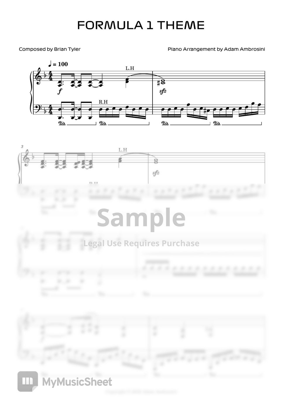 Formula 1 Theme - Formula 1 Theme 曲谱 by Adam Ambrosini