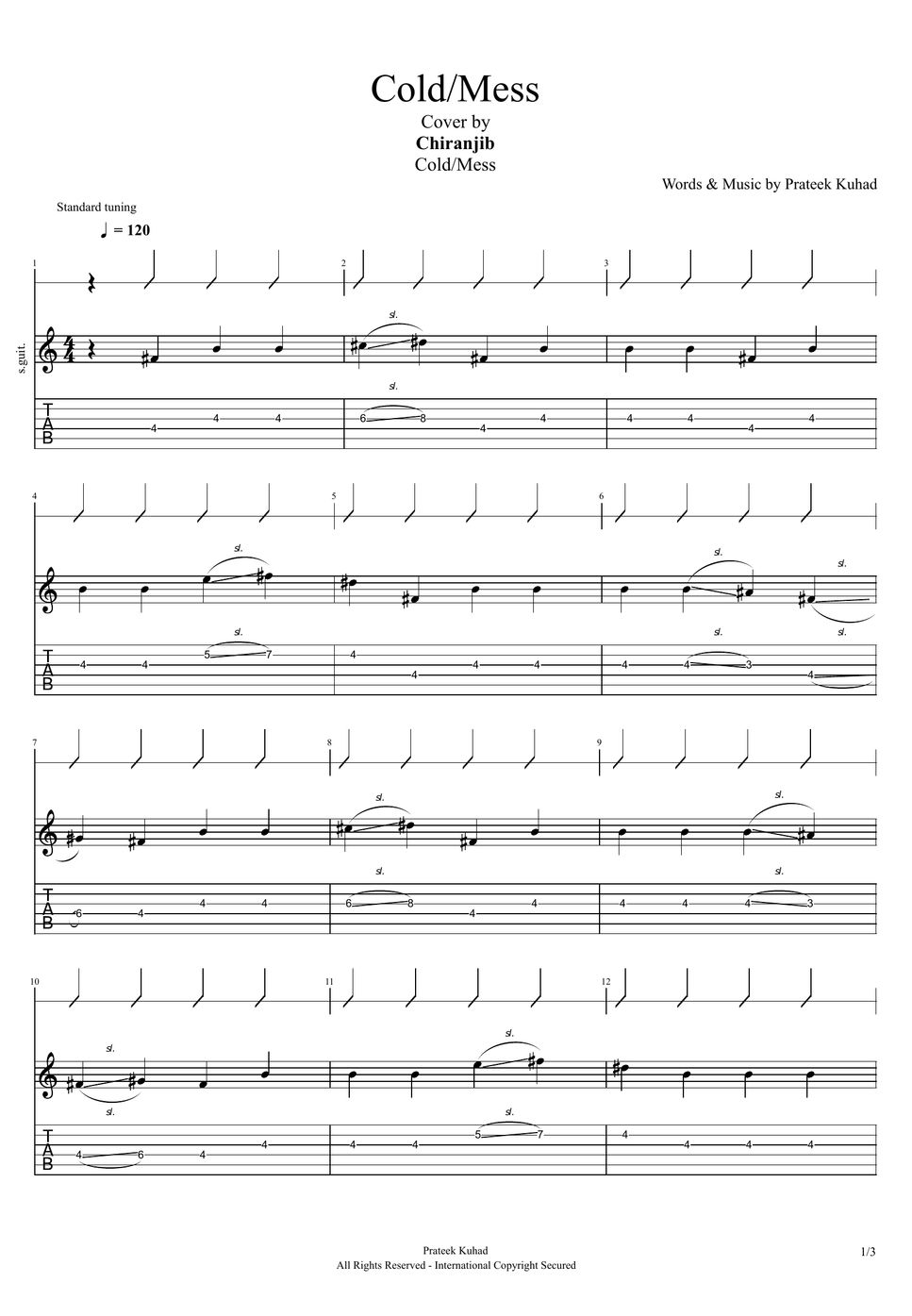 Prateek Kuhad - Cold/Mess (Acoustic Cover) 타브 by Chiranjib