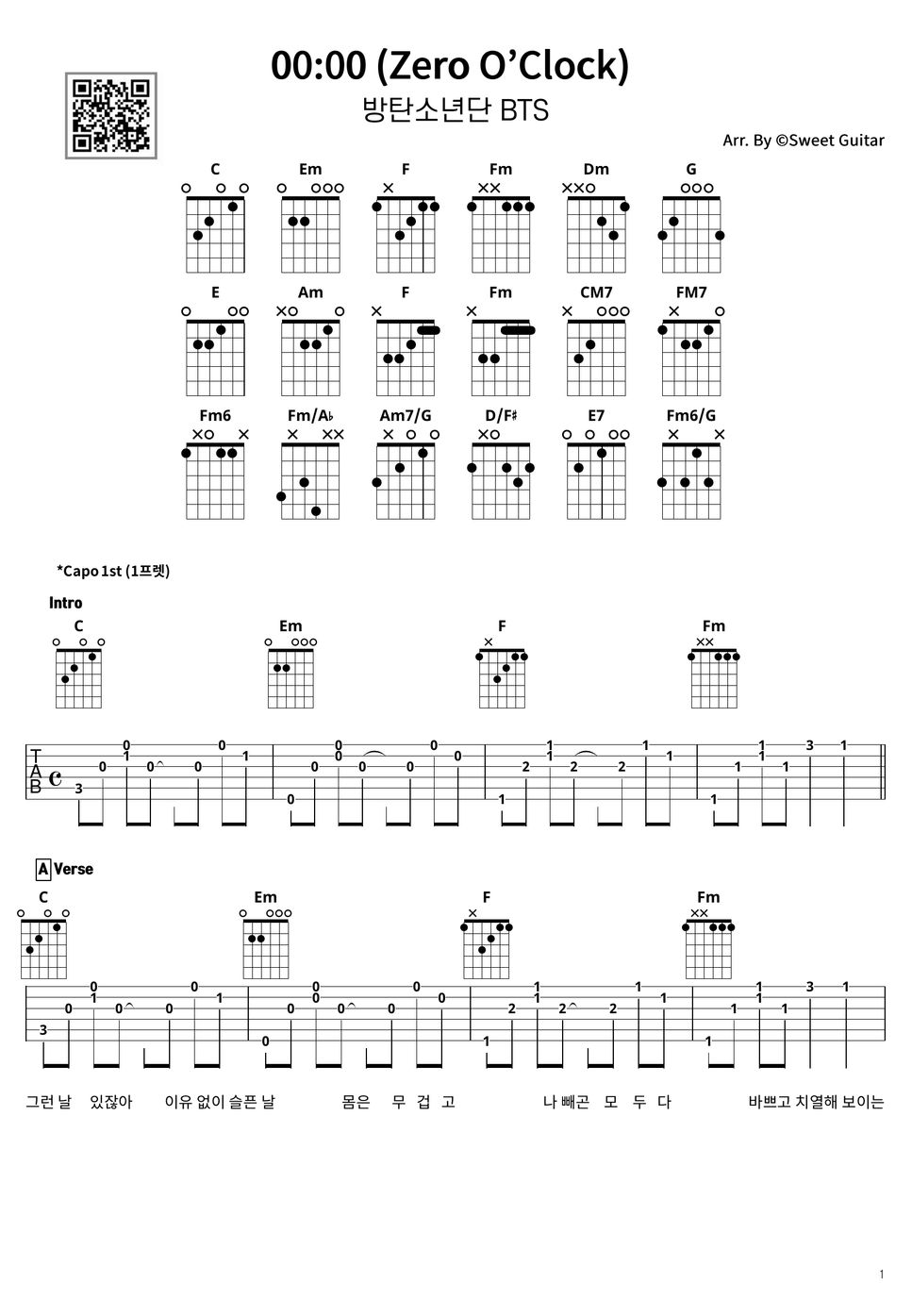 BTS - 00:00 (Zero O’Clock) TAB by Sweet Guitar