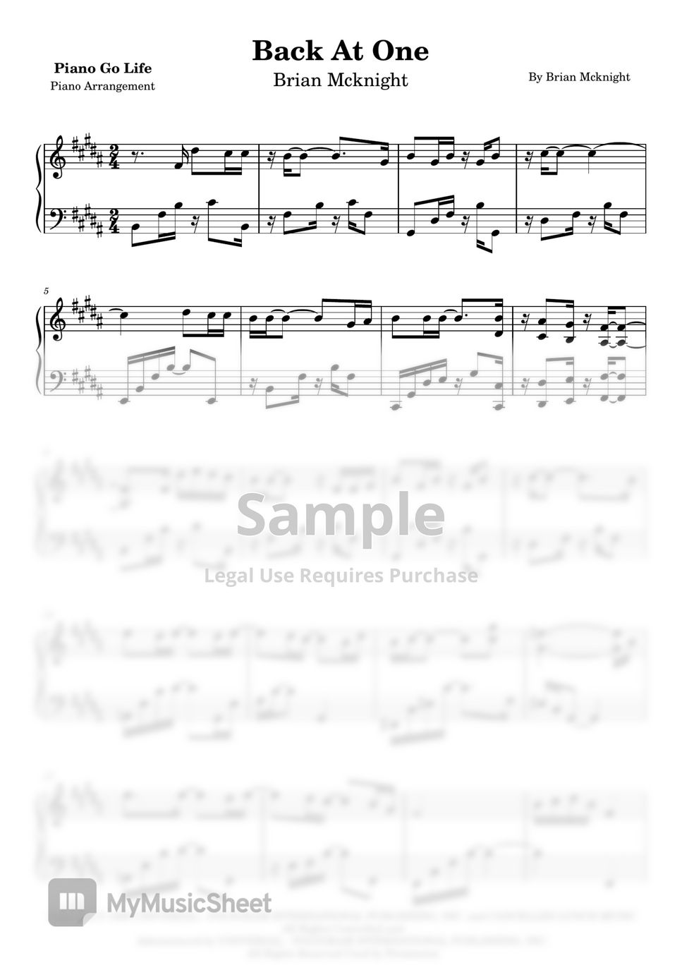 Brian McKnight - Back At One Partitura by Piano Go Life