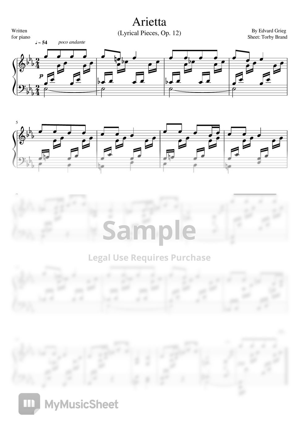 Edvard Grieg - Arietta Partitura by Torby Brand