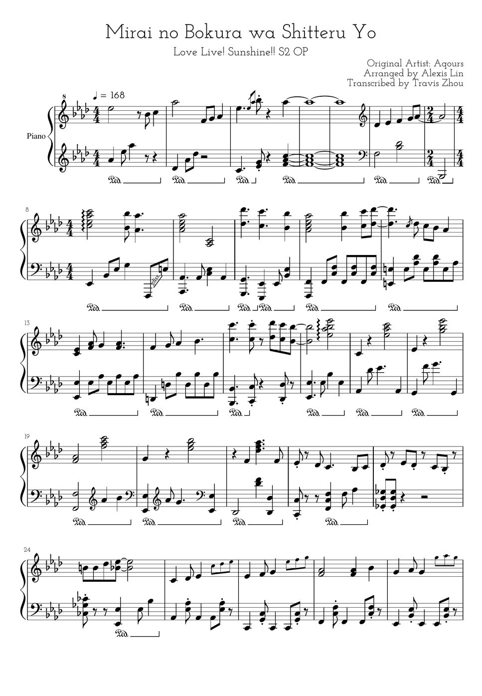 Aqours - Mirai no Bokura wa Shitteru Yo - Love Live! Sunshine S2 OP (Piano Sheet) Bản nhạc by ...