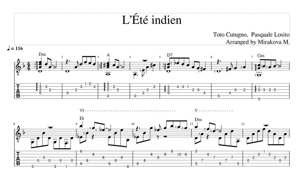 Toto Cutugno - L'ete Indien TAB+1 Staff by Mirakova Marina