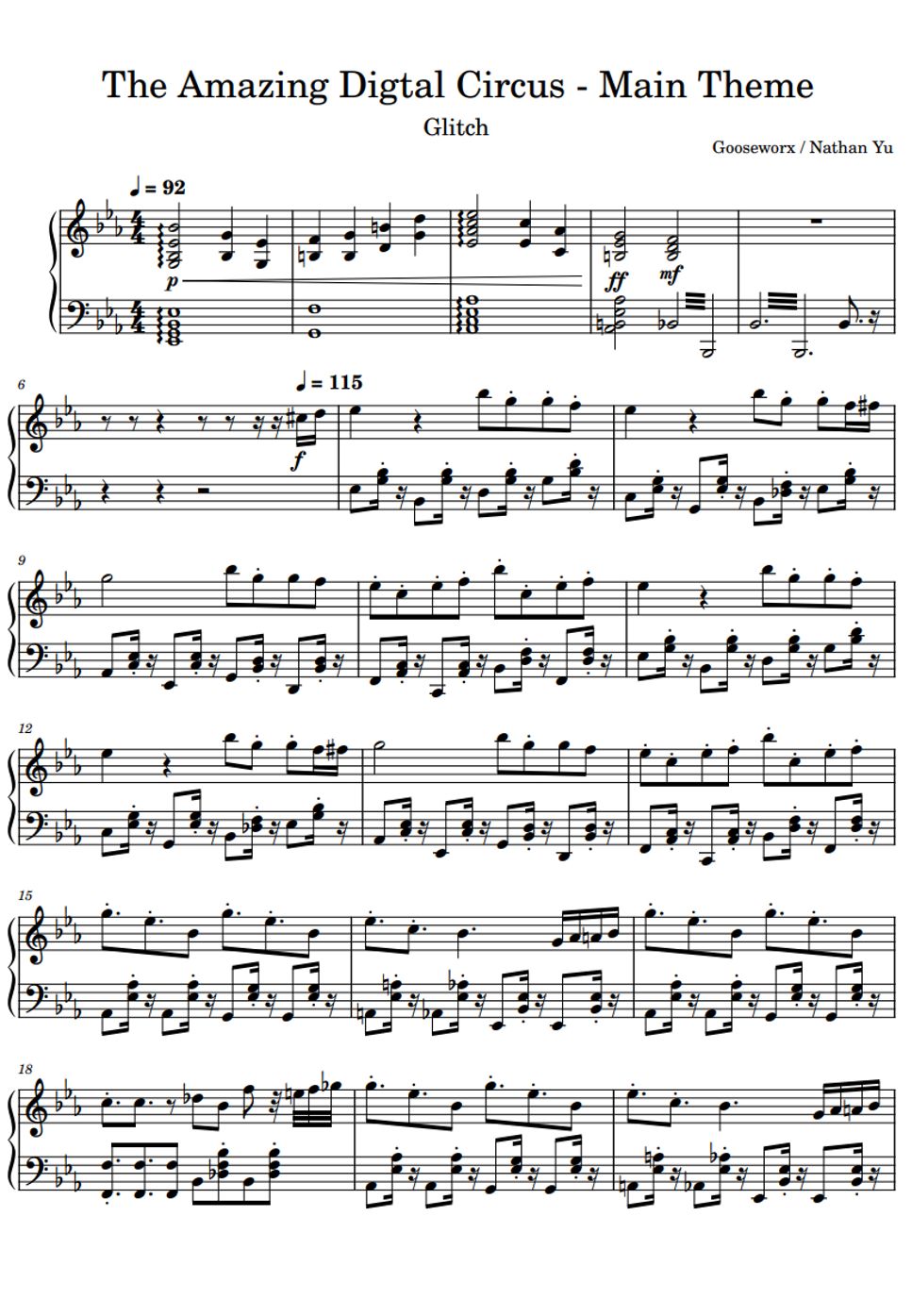 Gooseworx - The Amazing Digital Circus - Main Theme Sheets by Nathan Yu