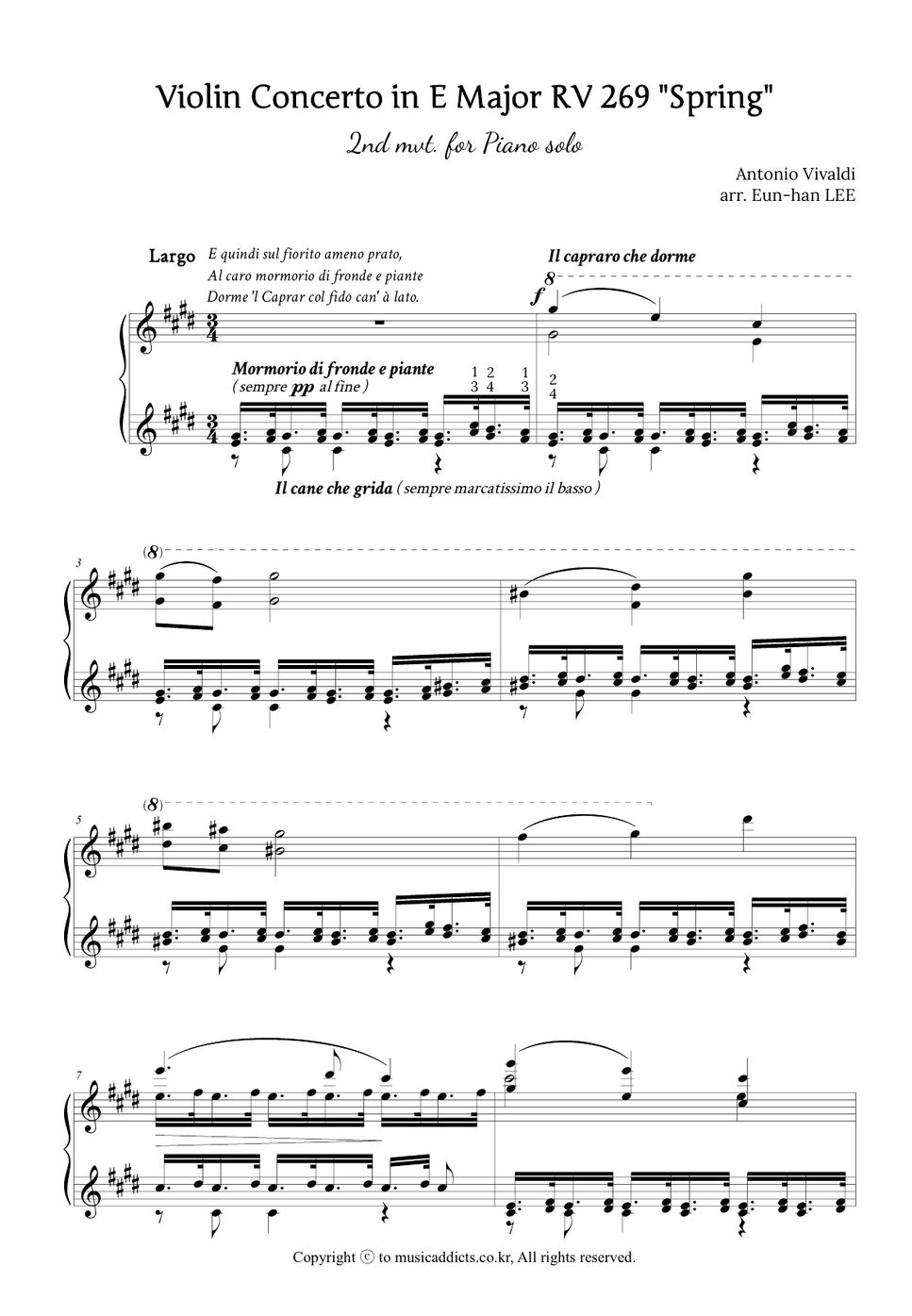 Antonio Vivaldi - A. Vivaldi - Spring 2nd mvt. from Four Seasons (Solo ...