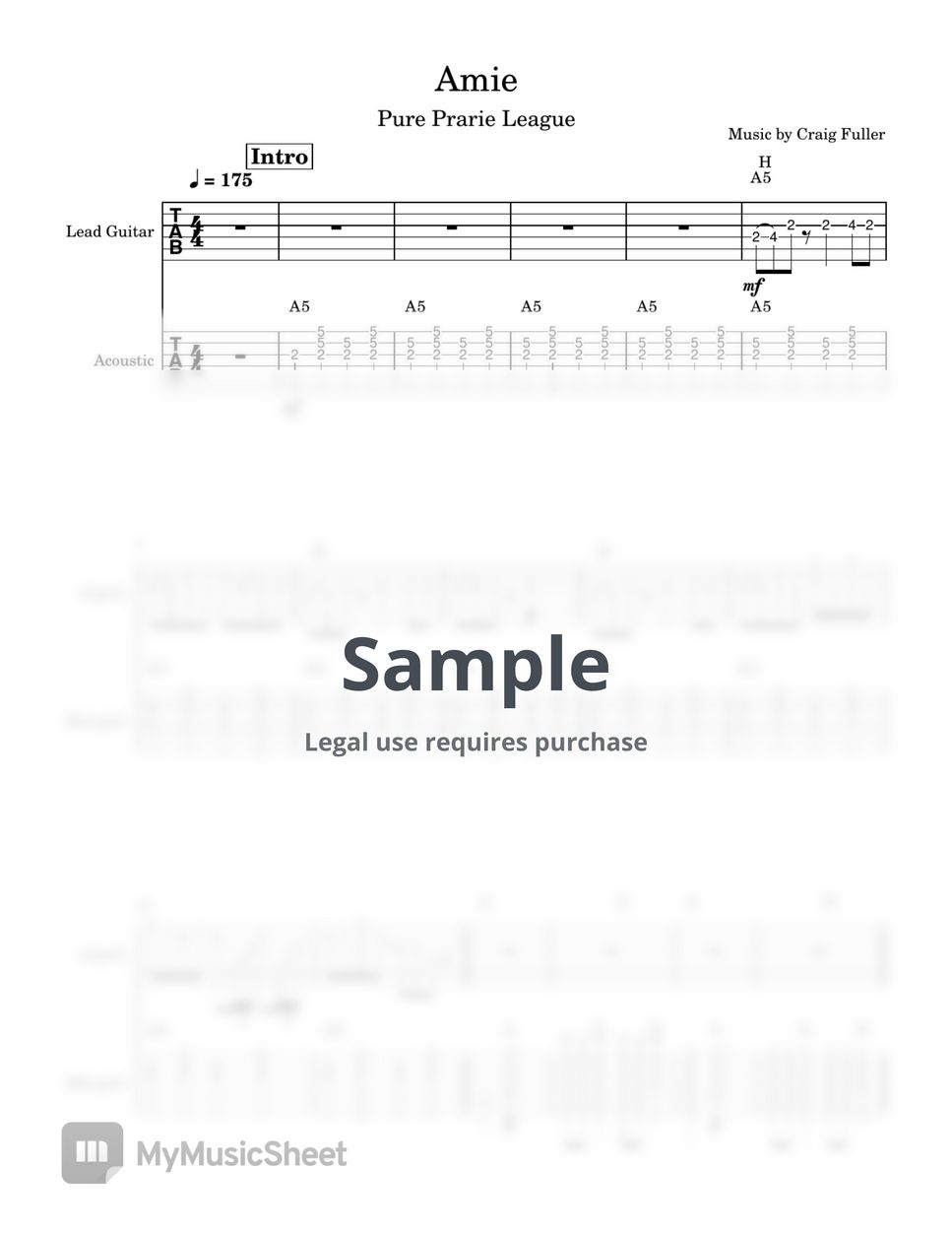 Pure Prarie League - Amie Sheet Music by Ry Kihn