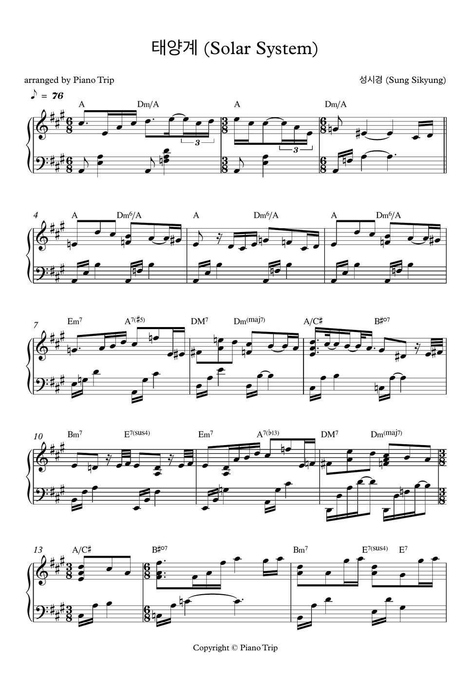 Sung Si Kyung - Solar System (Piano cover) Partition musicale by Piano trip
