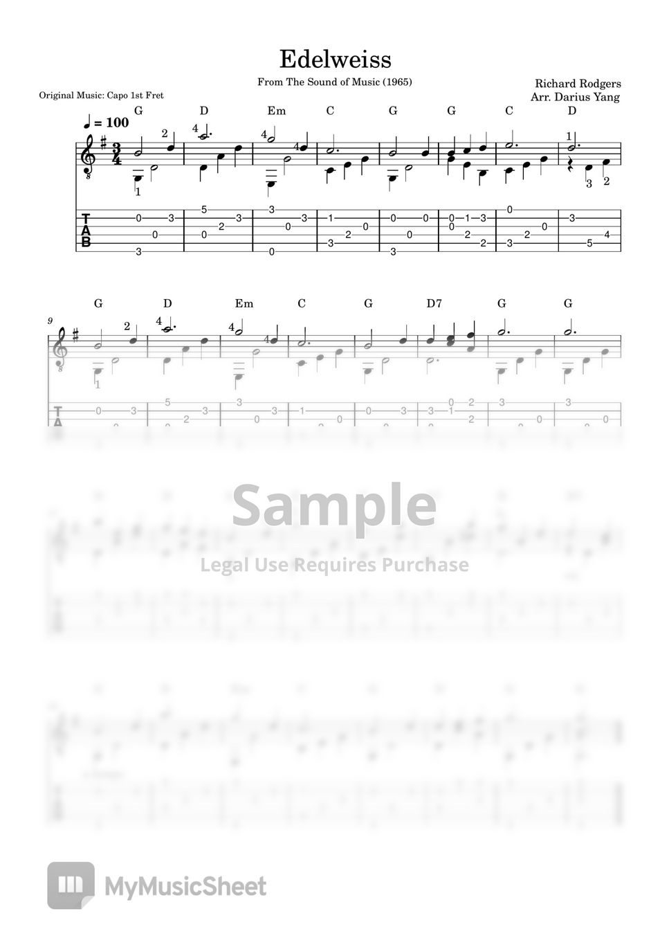 Richard Rodgers - Edelweiss TAB by Darius Yang