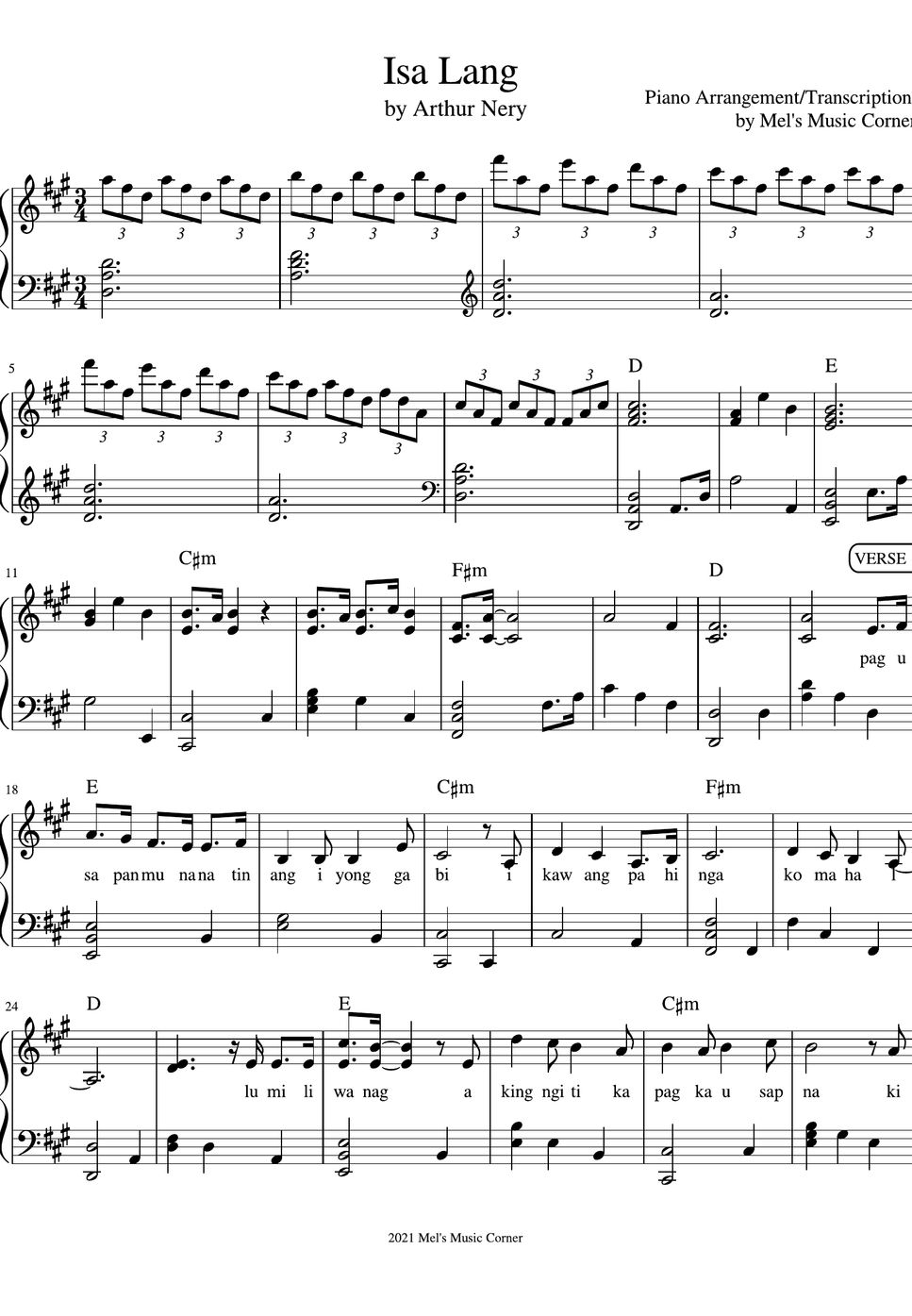 Arthur Nery - Isa Lang (piano sheet music) Partitura by Mel's Music Corner