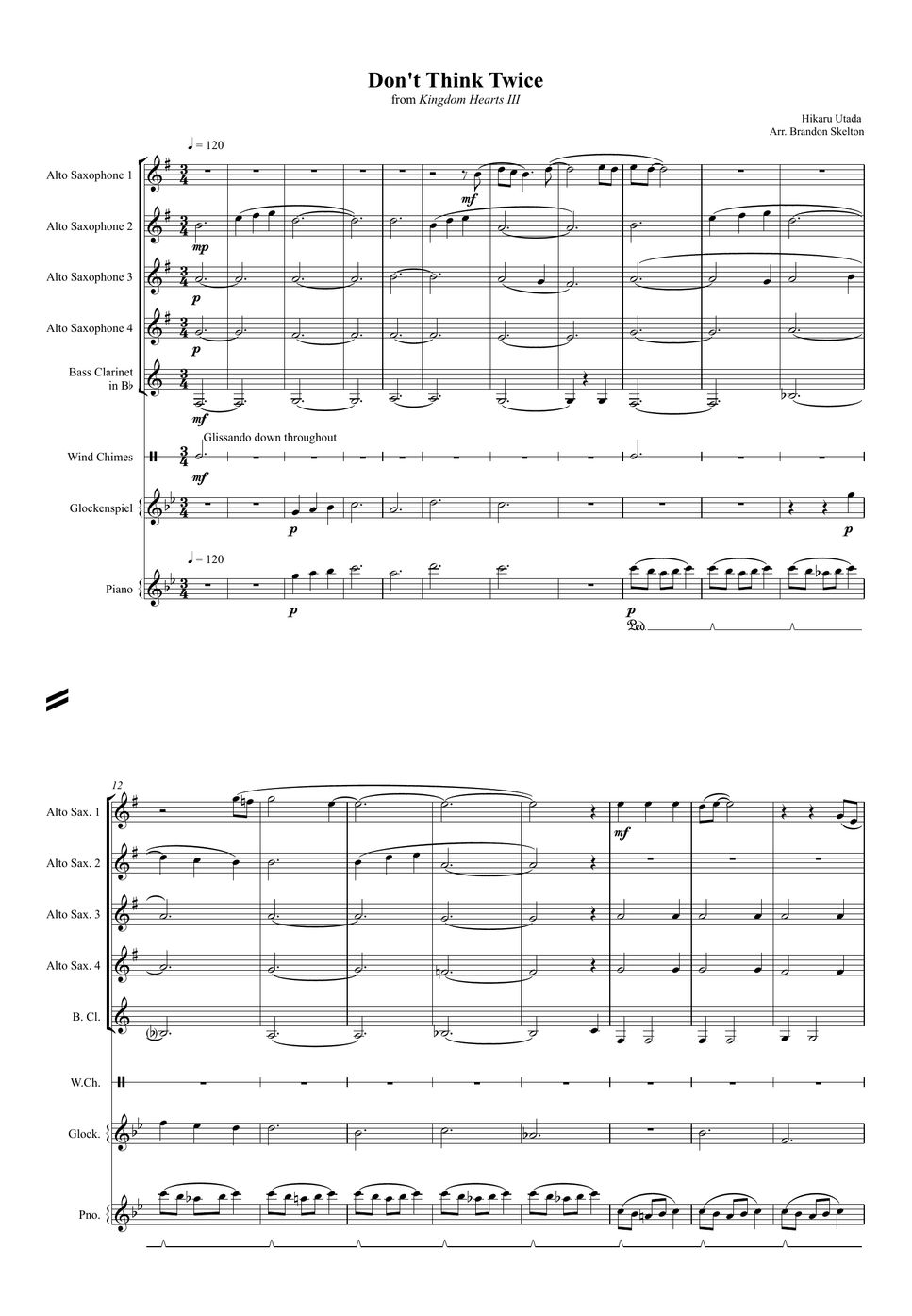 Hikaru Utada - Don't Think Twice (Full Score) Hoja by Brandon Skelton