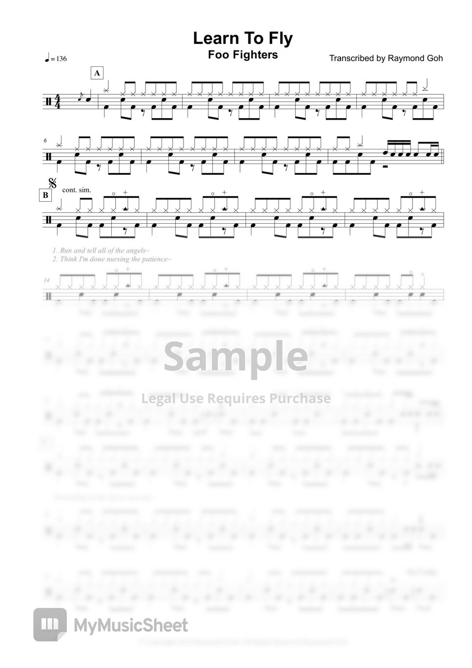 Foo Fighters - Learn To Fly Partitura by Raymond Goh