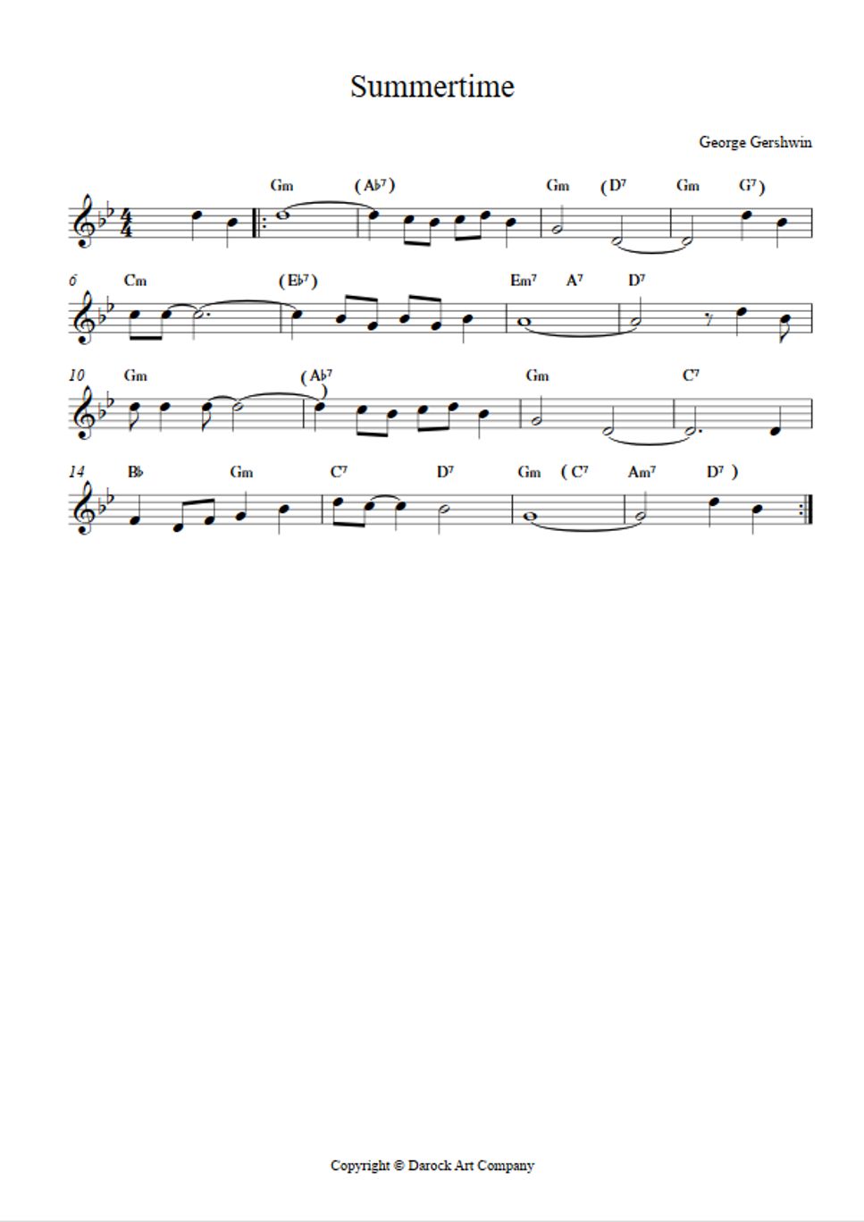 George Gershwin - Summertime (Jazz) 악보 by Uke