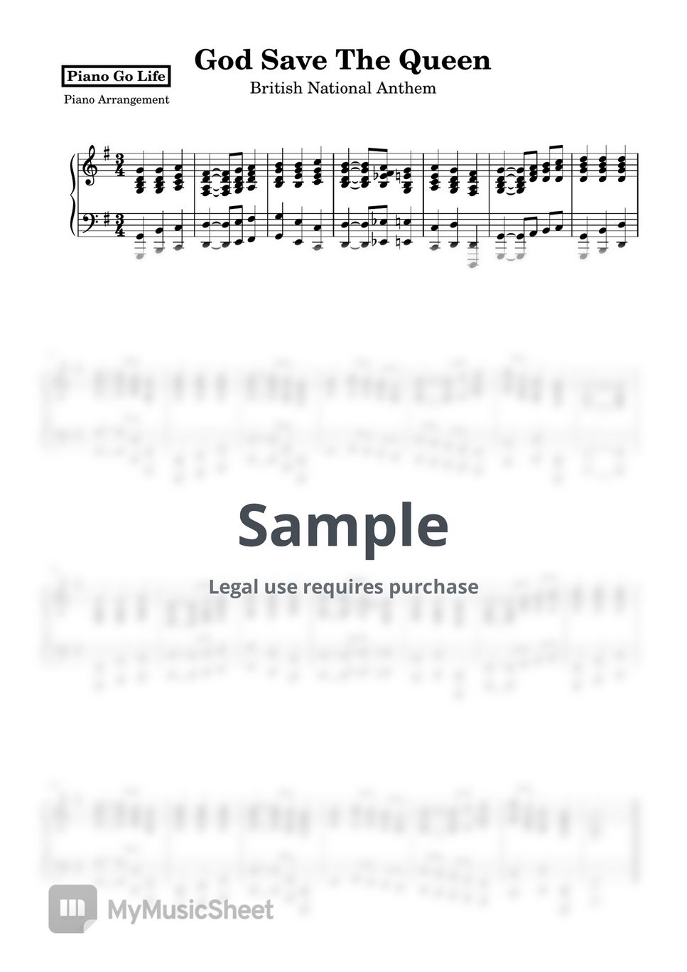 Thomas Arne - God Save The Queen Sheets by Piano Go Life