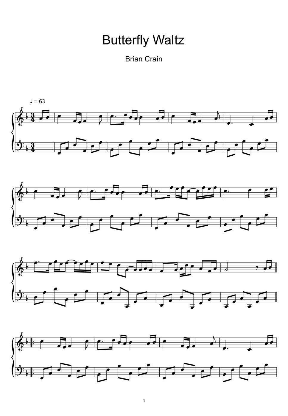 Brian Crain - Butterfly Waltz (Sheet Music, MIDI,) Hoja by sayu