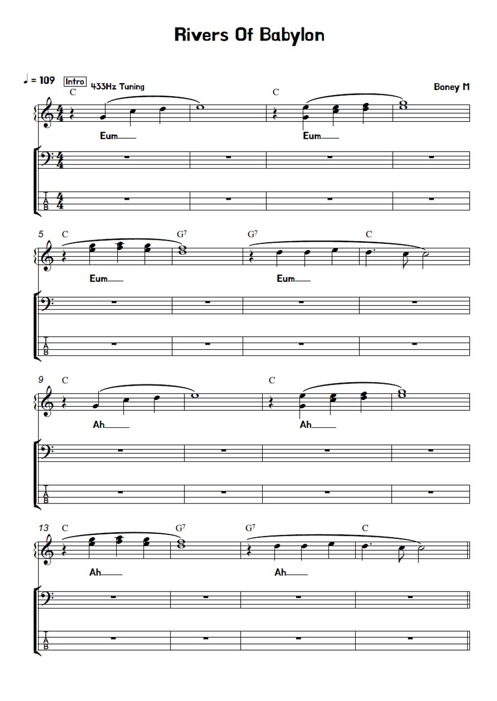 Boney M - Rivers Of Babylon TAB by 김미(Kimme)