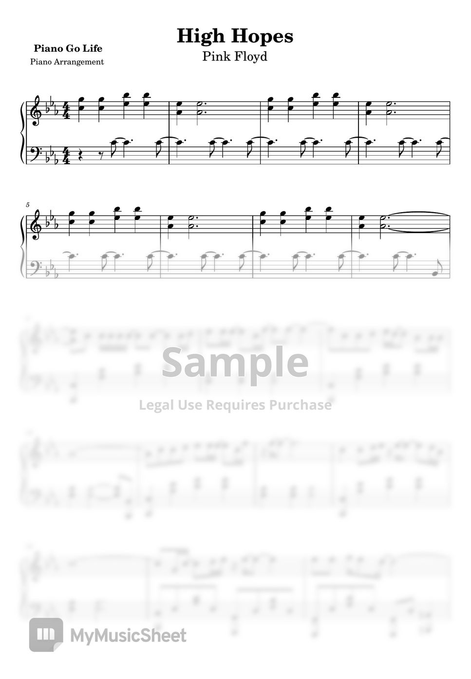 Pink Floyd - High Hopes Sheet by Piano Go Life