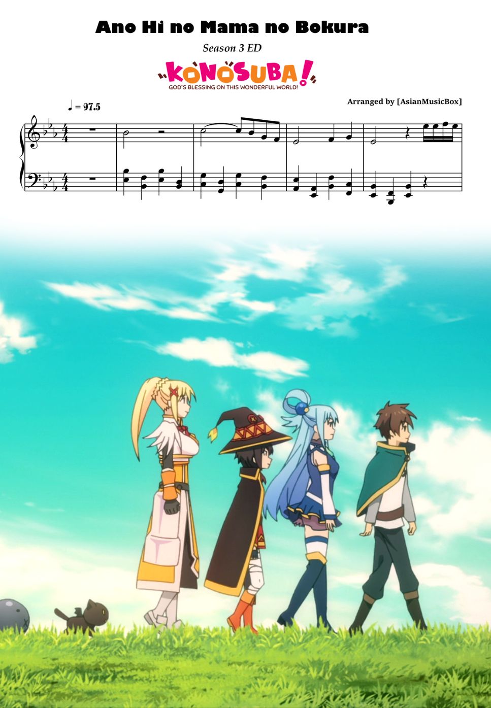 Konosuba - Season 3 ED: 'Ano Hi no Mama no Bokura' (Sheet, MIDI ...