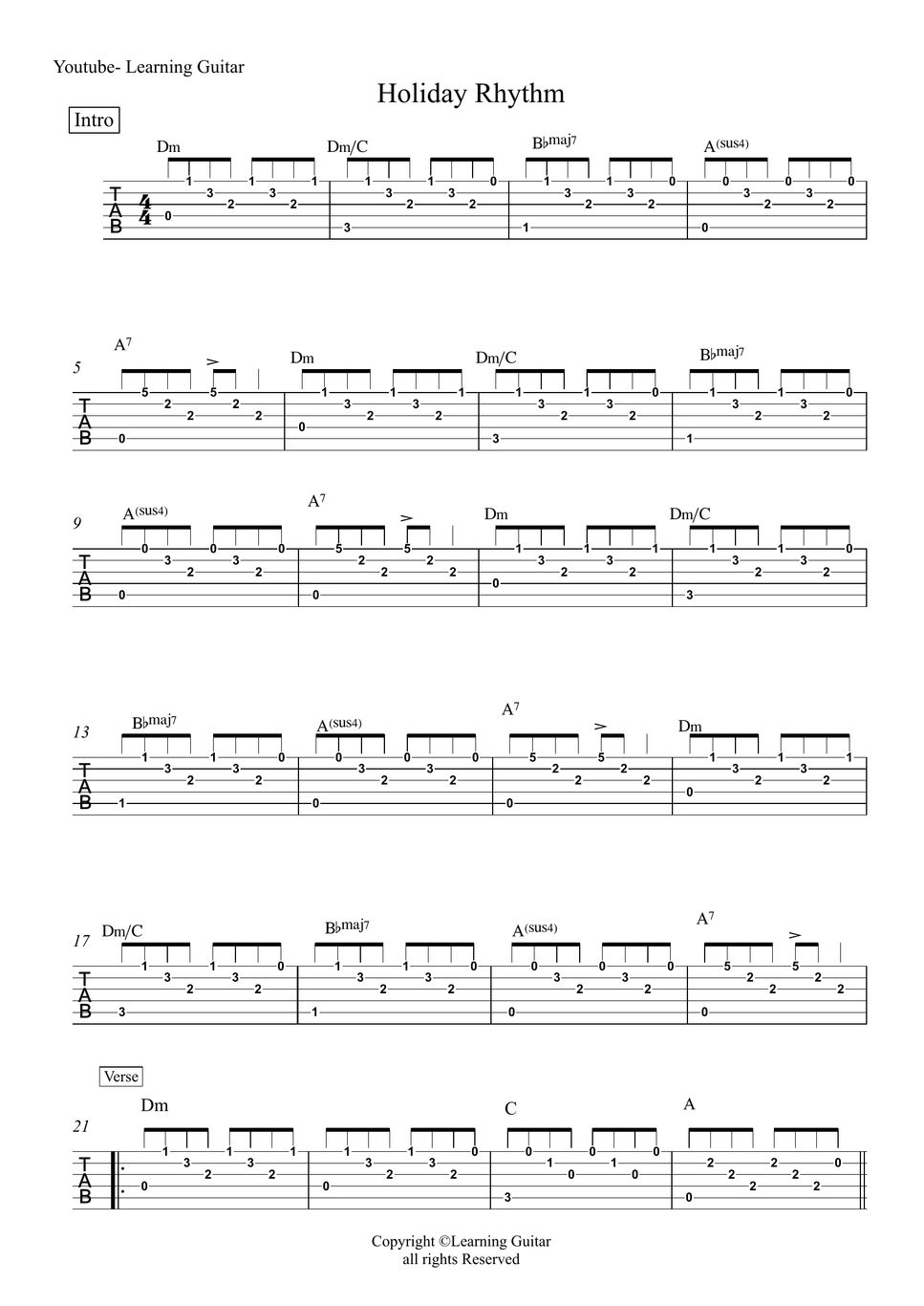 Scorpions - Holiday (Guitar Rhythm TA) 타브 by Learning Guitar