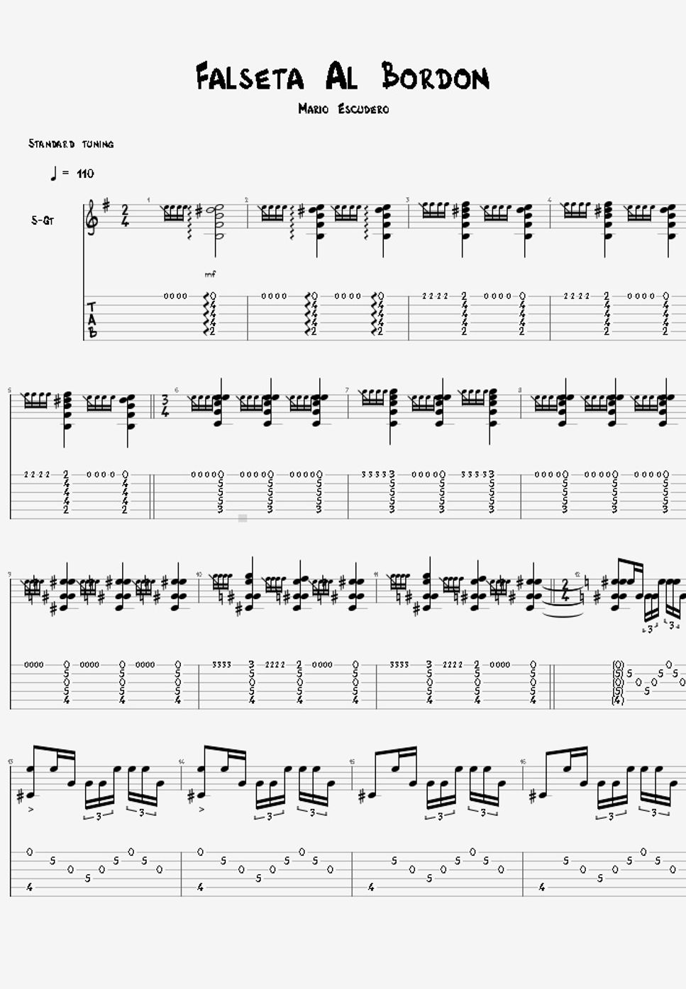 Mario Escudero - Falseta Al Bordon Tab + 1staff by Agape Guitar