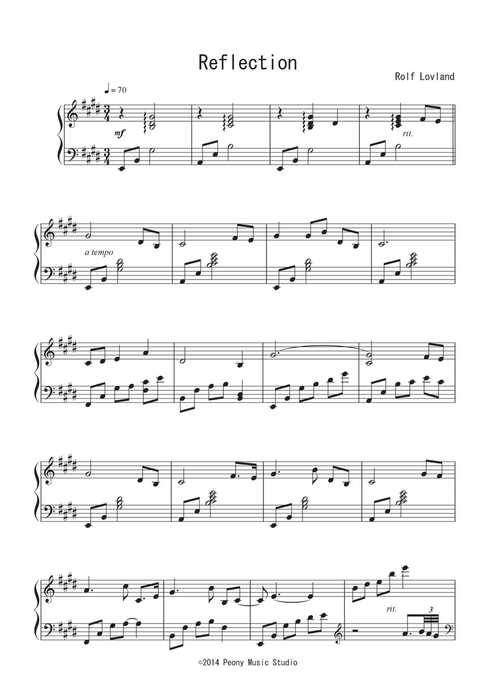 Secret Garden - Reflection 楽譜 by Peony