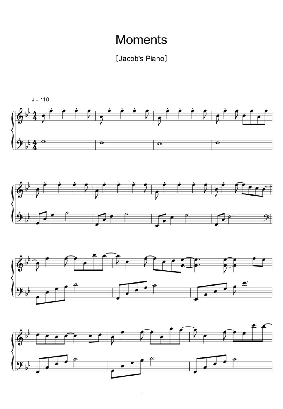 Jacob's Piano - Moments (Sheet Music, MIDI,) 楽譜 by sayu