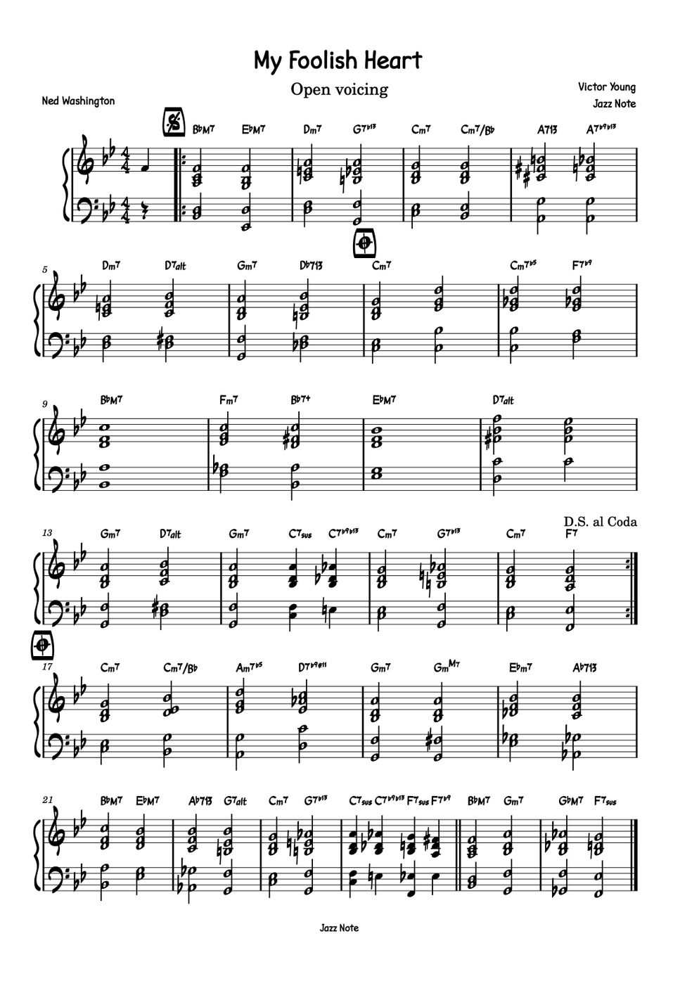 Victor Young - My Foolish Heart (Close&Open Voicing) 악보 by 재즈노트