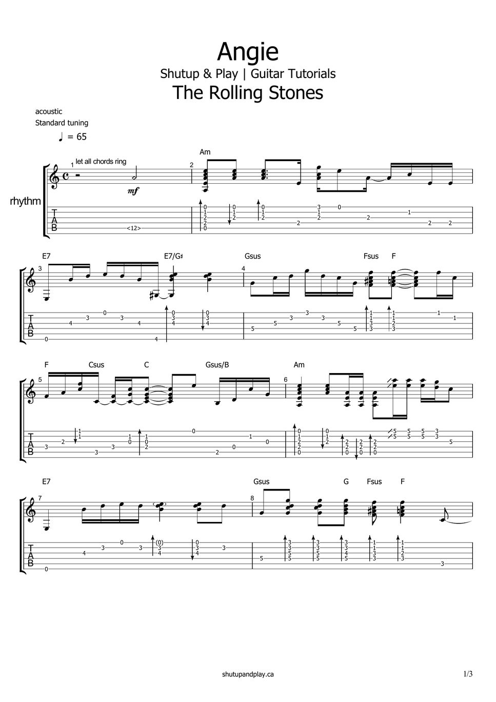 The Rolling Stones - Angie TAB by Shutup & Play Guitar Tutorials