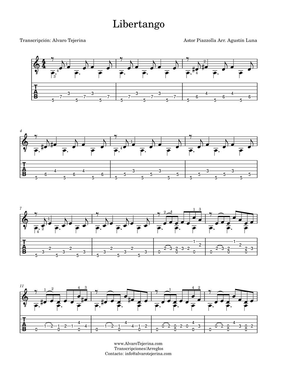 Astor Piazzolla - Libertango (Transcripción de la versión de Agustín ...